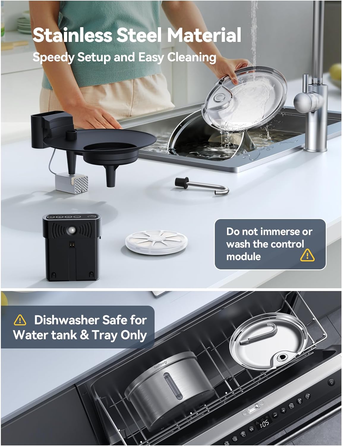 FEELNEEDY CA FN-W08L 3.5L Stainless Steel Cat Water Fountain Wireless ...